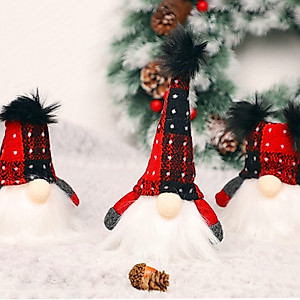 Juegoal 3 Pack Lighted Christmas Gnome, Handmade Plush Mini Scandinavian Swedish Tomte, Battery Operated Winter Tabletop Christmas Decorations