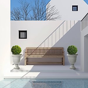 Glitzhome 2 Pcs Large Plastic Urn Planters Oversized Garden Standing Planter Decorative Plants Goblet Planter Round Flower Classic White Pots Indoor Outdoor for Front Door Front Porch Patio Deck