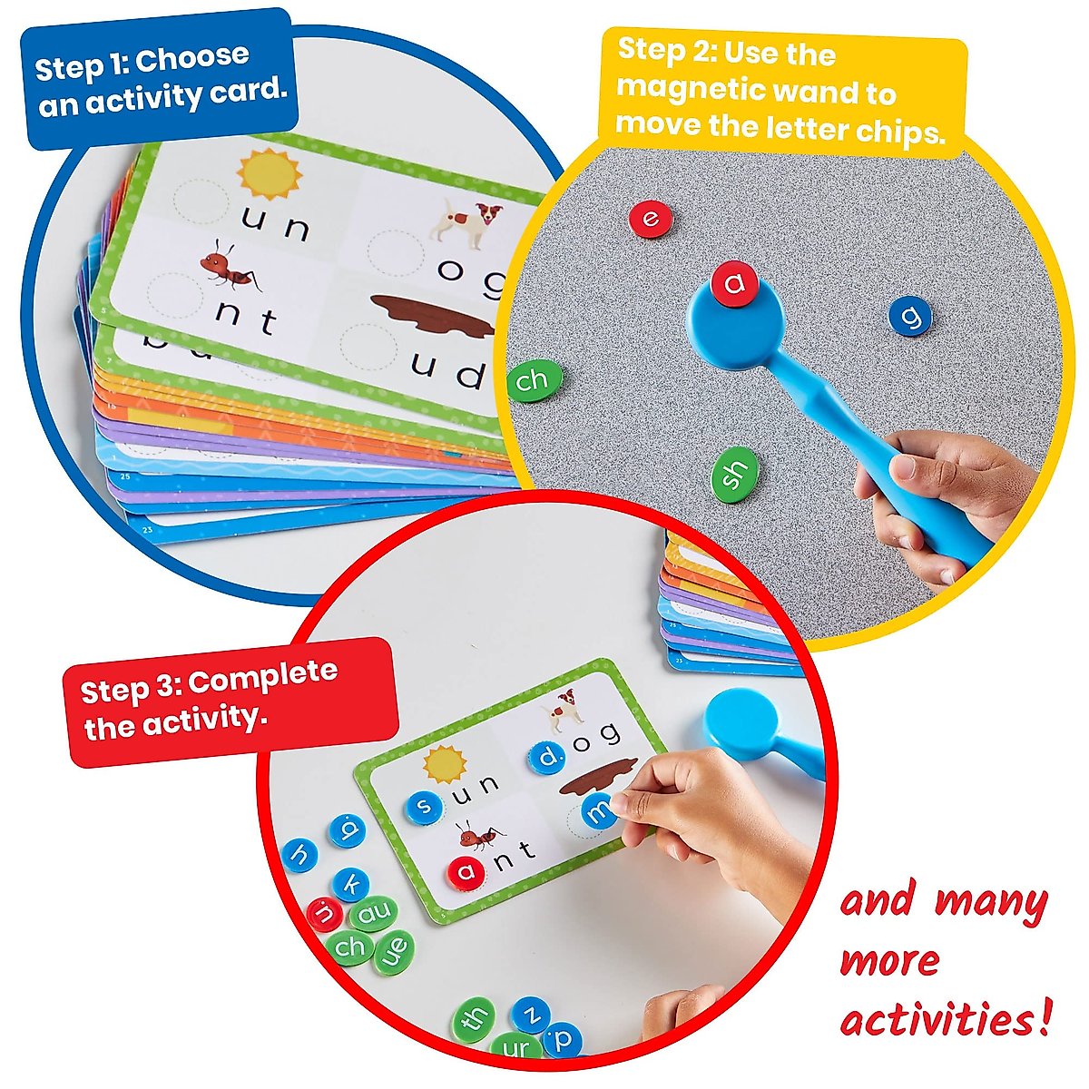 hand2mind Reading Readiness Activity Set, Magnetic Wands and Chip Set, Learn to Spell for Kids, Spelling Toys, CVC Words for Kindergarten, Learning Letters, Science of Reading Manipulatives