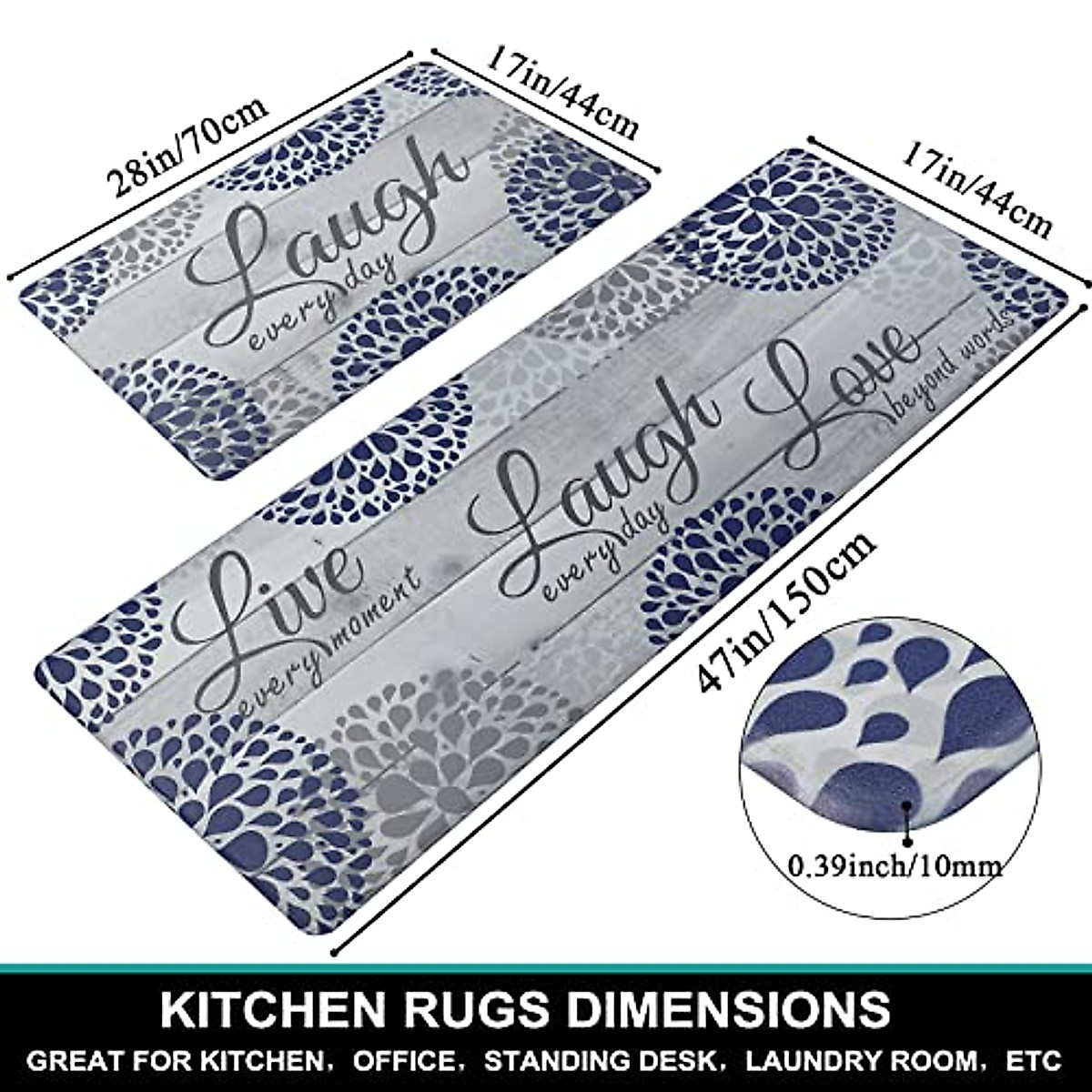 Homcomoda Kitchen Rugs Sets of 2 Non Slip Kitchen Mats for Floor Waterproof Kitchen Rugs and Mats Anti-Fatigue Standing Mats for Kitchen Work Station Sink Laundry.
