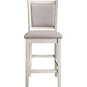 New Classic Furniture Amy Farmhouse Kitchen Counter Island Dining Table for 4 with Storage Shelf & USB Chargers, Two Tone Vintage White/Brown