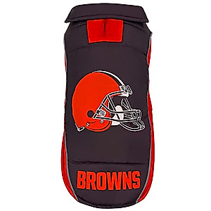 NFL Cleveland Browns Puffer Vest for Dogs & Cats, Size Small. Warm, Cozy, and Waterproof Dog Coat, for Small and Large Dogs/Cats. Best NFL Licensed PET Warming Sports Jacket