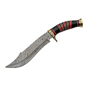 Szco Supplies 14" Damascus Striped Bowie Blade Knife with Stand, Multicolor, One Size, DM-1056