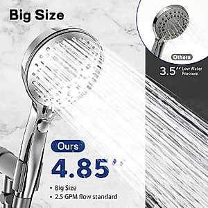 High Pressure Handheld Shower Head 11 Spray Settings, 4.85 inch Pause Switch Water Saving Shower Head, Removable High Flow Bathroom Showerhead with Long Hose and Adjustable Bracket(Chrome)