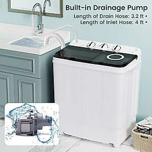 COSTWAY Portable Washing Machine, 17.6 lbs Capacity Twin Tub 11 lbs Washer and 6.6 lbs Spinner with Control Knobs, Timer Function, Drain Pump, Compact Laundry washer for Home Dorm Apartment RV, Grey