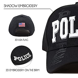 The Hat Depot Law Enforcement Police Officer 3D Embroidered Baseball Cap (Police-Black)