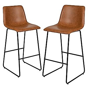 Flash Furniture Reagan 30 inch LeatherSoft Bar Height Barstools in Light Brown, Set of 2