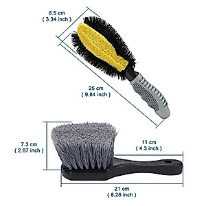 JSCARLIFE Car Wheel & Tire Brush, Wheel Cleaner Brush Kit, Car Care Brush, Deep Scrub Car Wash Brus, Car Washing Brush Multipurpose use for Tire, Motorcycle, Metal Surface