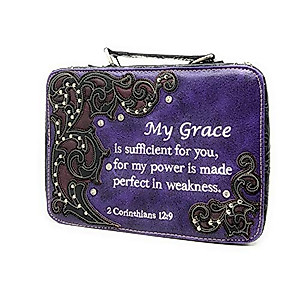 Texas West Western Style Embroidery Scripture Women Rhinestone Bible Cover Book Case Crossbody Handbag (Purple)
