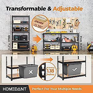 HOMEDANT 5-Tier Laminated Metal Shelving Unit Adjustable Garage Storage Utility Rack Heavy Duty Shelves Organization Multipurpose Shelf Warehouse Basement Pantry Shed 35.9" W x 16.2" D x 71.3" H 1Pack