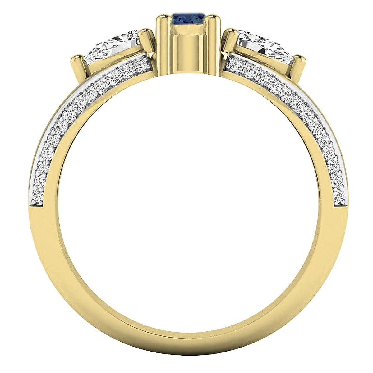 Dazzlingrock Collection 18K 6X4 MM Blue Sapphire, Pear White Sapphire & Round Diamond 3 Stone Ring, Yellow Gold, Size 9.5