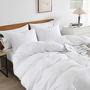 Rosecret Queen Size Duvet Cover Set,White Duvet Cover Queen Bedding Set Soft and Cooling,100% Viscose Derived from Bamboo,1 Duvet Cover 2 Pillowcases with Corner Ties,Button Closure,White(Full/Queen)