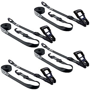 Secure Tite Ratchet Straps 4 Pack, Ratcheting Tie Down Straps with Hooks - 1-1/4” x 16’ Truck Tie Down Straps – Vinyl Double J-Hooks, 1000 lbs. Working Load Limit, 3000 lbs. Break Strength