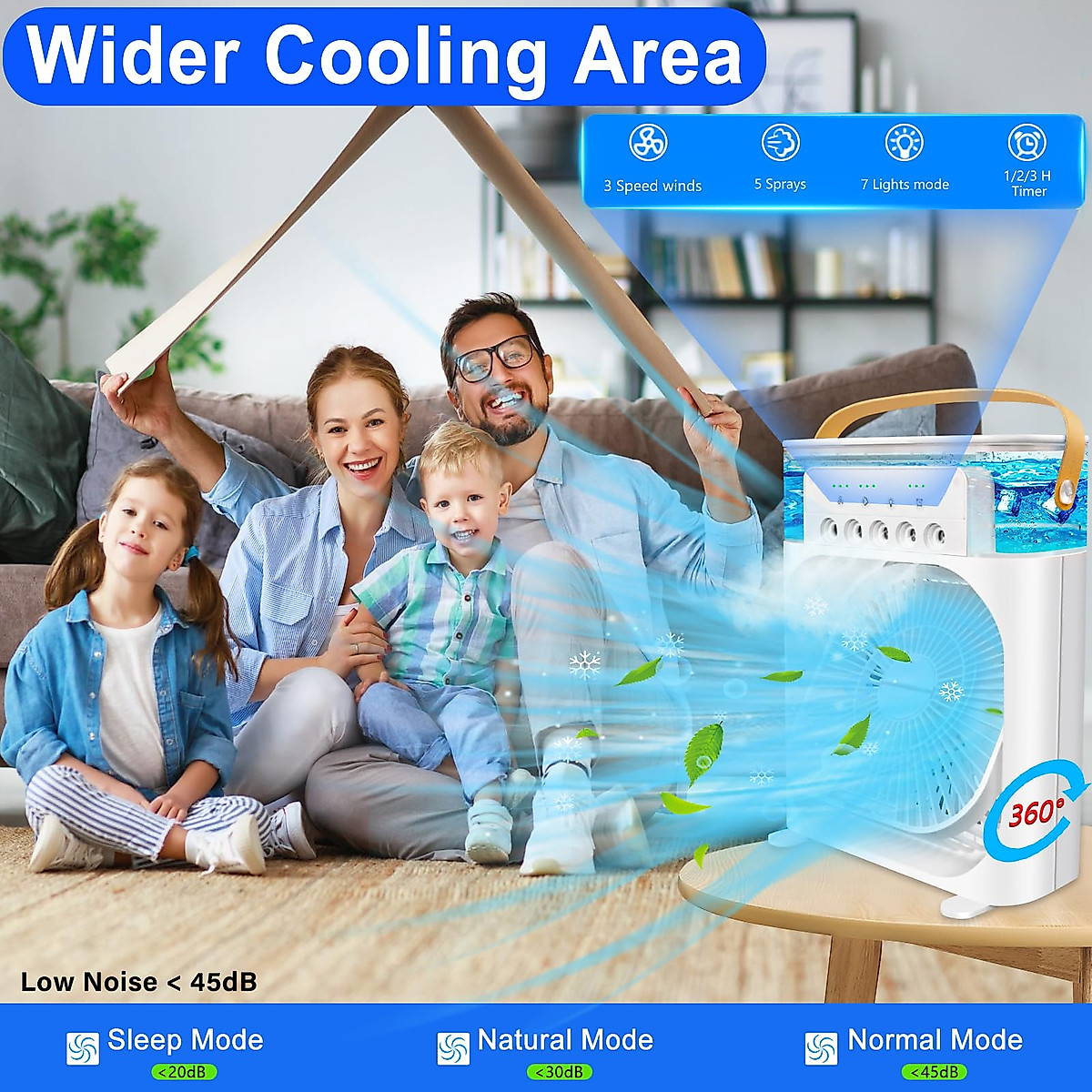Portable Air Conditioners - Small Portable AC Quiet Personal Air Cooler,USB Powered Mini Desktop Cooling Misting Fan, 1/2/3 H Timer, 3 Speeds,360°Adjustment,for Office, Home, Room,Desk,Car - White