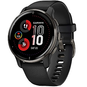 Garmin 010-02496-01 Venu 2 Plus GPS Smartwatch, Slate Bezel with Black Silicone Band Bundle with Premium 2 YR CPS Enhanced Protection Pack and Tech Smart USA Fitness & Wellness Suite