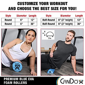 CanDo Premium Blue Marble EVA Foam Roller for Muscle Restoration, Massage Therapy, Sport Recovery and Physical Therapy 6" x 12" Half-Round