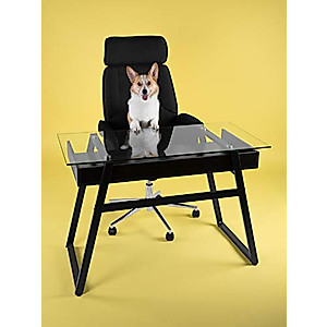 Flash Furniture Huntley Glass Computer Desk with Shelf and Black Metal Legs