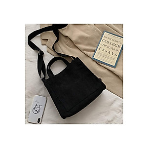 Danling&Unique Women/Girls Small Corduroy Pocket Tote Bag Mini Top Handle Bag Casual Shoulder Bag Handbag Crossbody Bag black