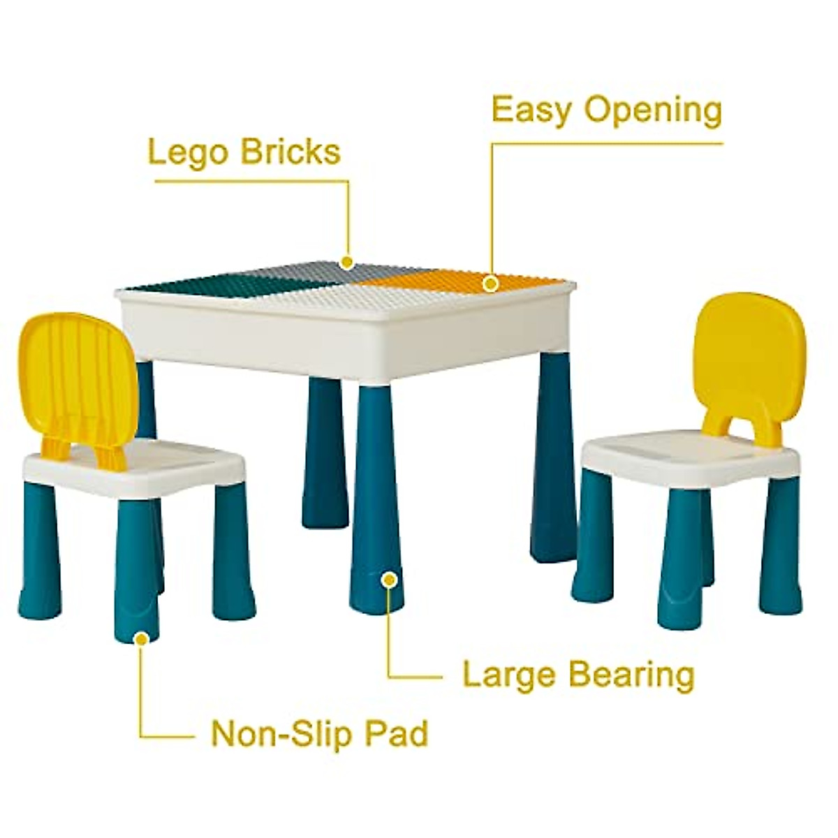 Kinfant 5-in-1 Kids Table & Chairs Set - Toddler Activity Center with Building Blocks for Boys & Girls, Sand & Water Table Set for Home, Playroom, Nursery