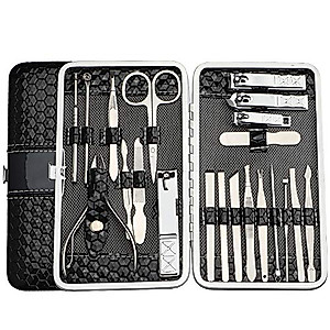 Manicure Set 21Pcs Manicure kit Travel Nail Set Travel Nail Kit Travel Nail Grooming Kit Stainless Steel Nail Clippers Set Professional Nail Kit Manicure Nail Tool Set Nail Care Kit (black)…
