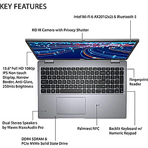 Dell Latitude 5520 15.6" Touchscreen Notebook, Intel Core i7-1185G7, 16GB DDR4 RAM, 512GB SSD, Intel Iris Xe Graphics, Windows 10 Pro (9D00Y)