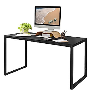 SUPER DEAL Computer Desk 55 Inch Modern Sturdy Office Desk PC Laptop Notebook Simple Writing Table for Home Office Workstation, Black
