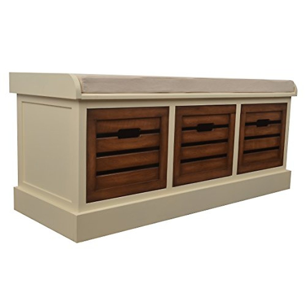 Decor Therapy Melody Three Drawer Bench with Cushion Wood White Honeynut (FR6337) White and Honey