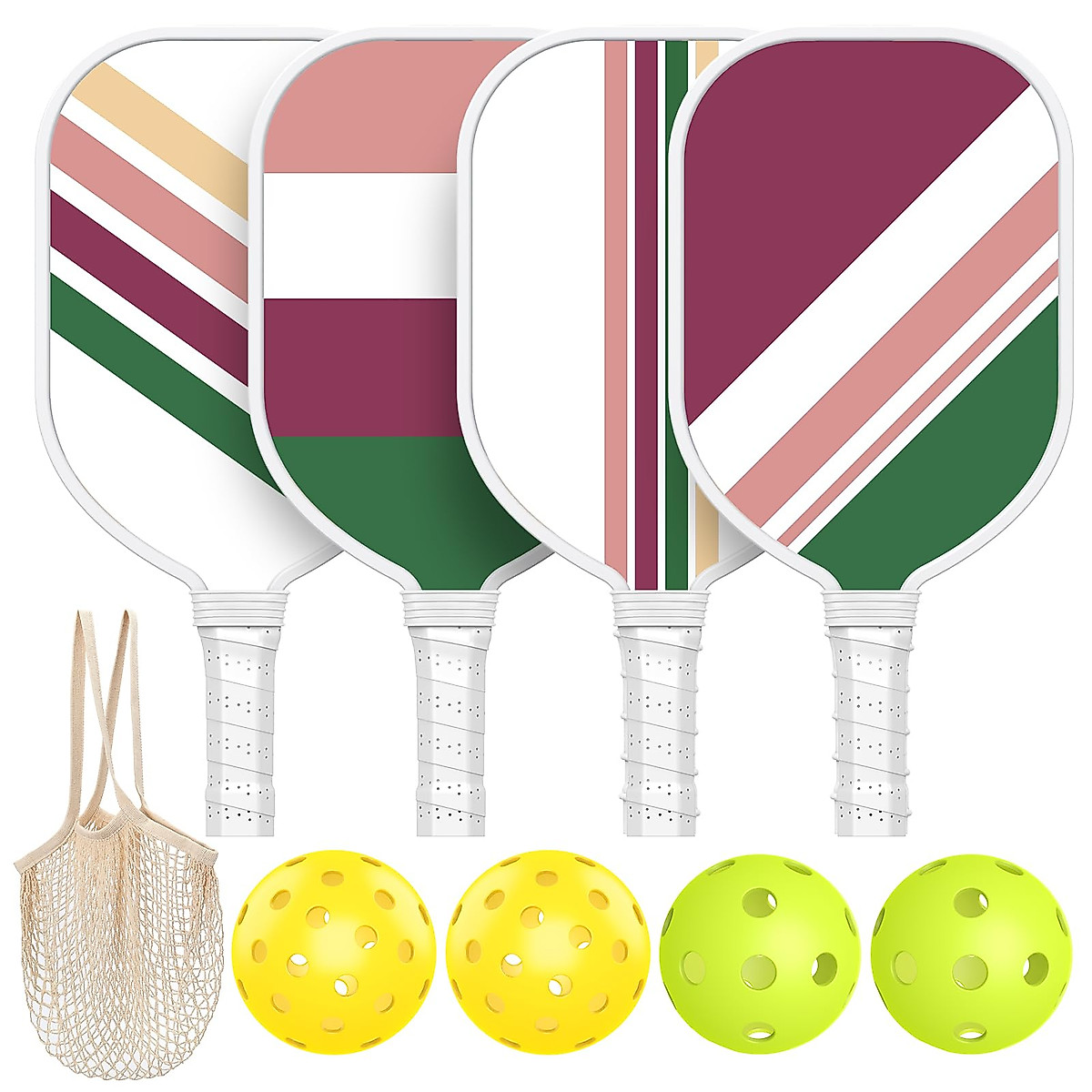 Pickleball Paddles,Sprypals Pickleball Paddles Set of 4 Premium Wooden Pickleball Paddle with Pickleball Balls & Portable Pickleball Bag Tote for Beginners & Pros
