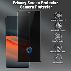 [1+2 Pack] Privacy Screen Protector and Camera Lens Protector for Samsung Galaxy S21 Ultra, Anti-spy,Support Fingerprint Unlocking,Full Coverage,9H Hardness for Samsung Galaxy S21 Ultra 5G(6.8 Inch)