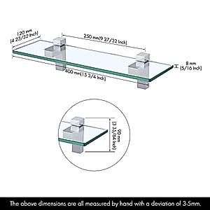 KES Glass Shelves for Bathroom, 15.8-Inch Bathroom Shelf with Rectangle Tempered Glass and Polished Chrome Bracket Wall Mount 2 Pack, BGS3201S40-P2