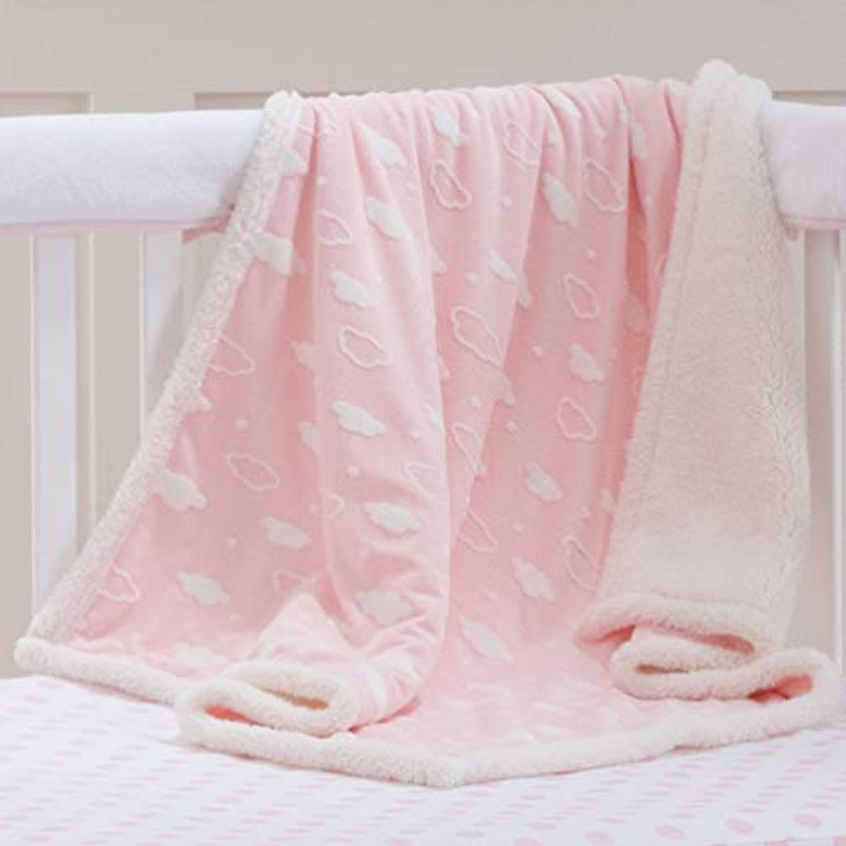 American Baby Company Heavenly Soft Chenille Sherpa Receiving Blanket, 3D Pink Cloud, 30" x 35", for Girls(Pack of 1)