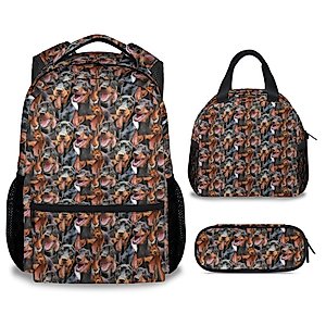 AIOMXZZ Doberman Backpack with Lunch Box and Pencil Case, 16 Inch Cute Dog Theme Bookbag Durable, Lightweight, Large Capacity, Funny Animal Backpack for School Girls Kids Women