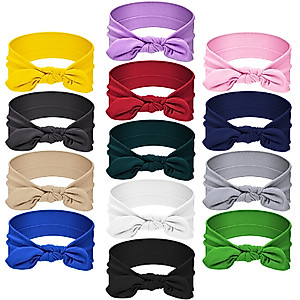 WILLBOND 13 Pieces Hair Bands Bows Solid Color Knot Headwrap Bowknot Headbands Rabbit Ear Hairband Hair Accessories for Woman Girls, 13 Colors (Vintage Color)