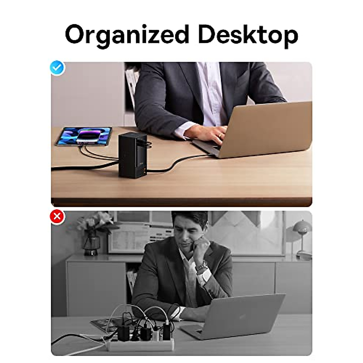 USB C Charger Baseus PowerCombo Tower 65W, 6-in1 Charging Station with Retractable USB-C Cable, 3 Outlets, USB A USB C Ports, Surge Protector Power Strip for MacBook, iPhone, Laptop, Multiple Devices