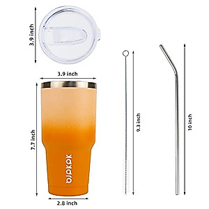 BJPKPK 30oz Stainless Steel Vacuum Insulated Tumbler Set Double Wall Travel Mug Coffee Cup with Metal Straws, Splash-Proof Lids,Coral
