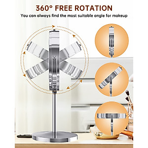 1X/10x Magnified Lighted Makeup Mirror Double Sided Round Magnifying Mirror Standing 360 Degree Swivel Vanity Mirror Battery Operated 7 Inch Diameter Shaving Bathroom Mirror