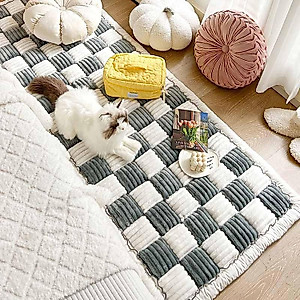 INFLAG Cream-Coloured Large Plaid Square Pet Mat Bed Couch Cover, Funny Fuzzy Couch Cover, Garden Cotton Protective Couch Cover Adapt for Dog Bed Covers (Grey,19.6 * 19.6 in)