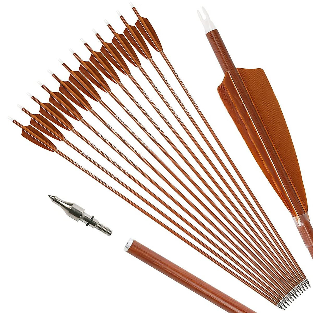 wolfman 30" Archery Carbon Arrows Spine 500 600 Hunting Arrows with 4” Turkey Feather Targeting Arrows for Compound & Recurve &Traditional Bow 6/12pcs (12pcs + Tube, Spine 500)