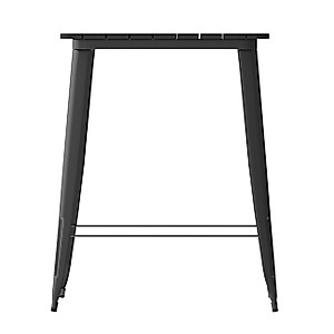 EMMA + OLIVER Drew Dining Table Bar Height - Black 31.5" Square Poly Resin Table Top - Black Steel Base - All-Weather for Indoor/Outdoor Use