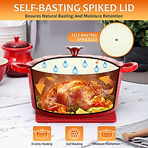 LIANYU Enameled Cast Iron Dutch Oven with Lid and Silicone Trivet Mat, 6 QT Nonstick Dutch Oven Cooking Pot for Sourdough Bread Baking, Round Dutch Oven for Roasting, Stewing, Braising, Dual Handle &