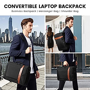 LOVEVOOK Convertible Laptop Backpack, 3 in 1 Messenger Bag Business Briefcases Fits 15.6 Inch Laptop, Shoulder Bags Computer Backpacks for Travel College Office for Men Women, Black