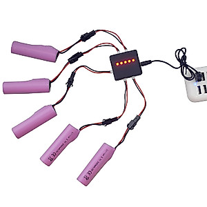 PUOO 5PCS 3.7V 2000mAh SM-2P Plug Li-ion Battery with 5-in-1 Charger for DE68 DE44 DE45W DE45 DE58 DE49 DE57 DE70 Off-Road Vehicle Truck Tank RC Car Spare Batteries