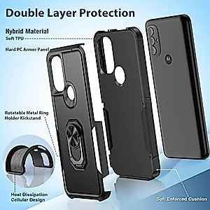 BNIUT for Motorola Moto G Play 2023 Case: Moto G Power 2022 Case/Moto G Pure 2021 Case - Dual Layer Protection Magnetic Kickstand Phone Cover with Ring Holder & Screen Protector (Matte Black)
