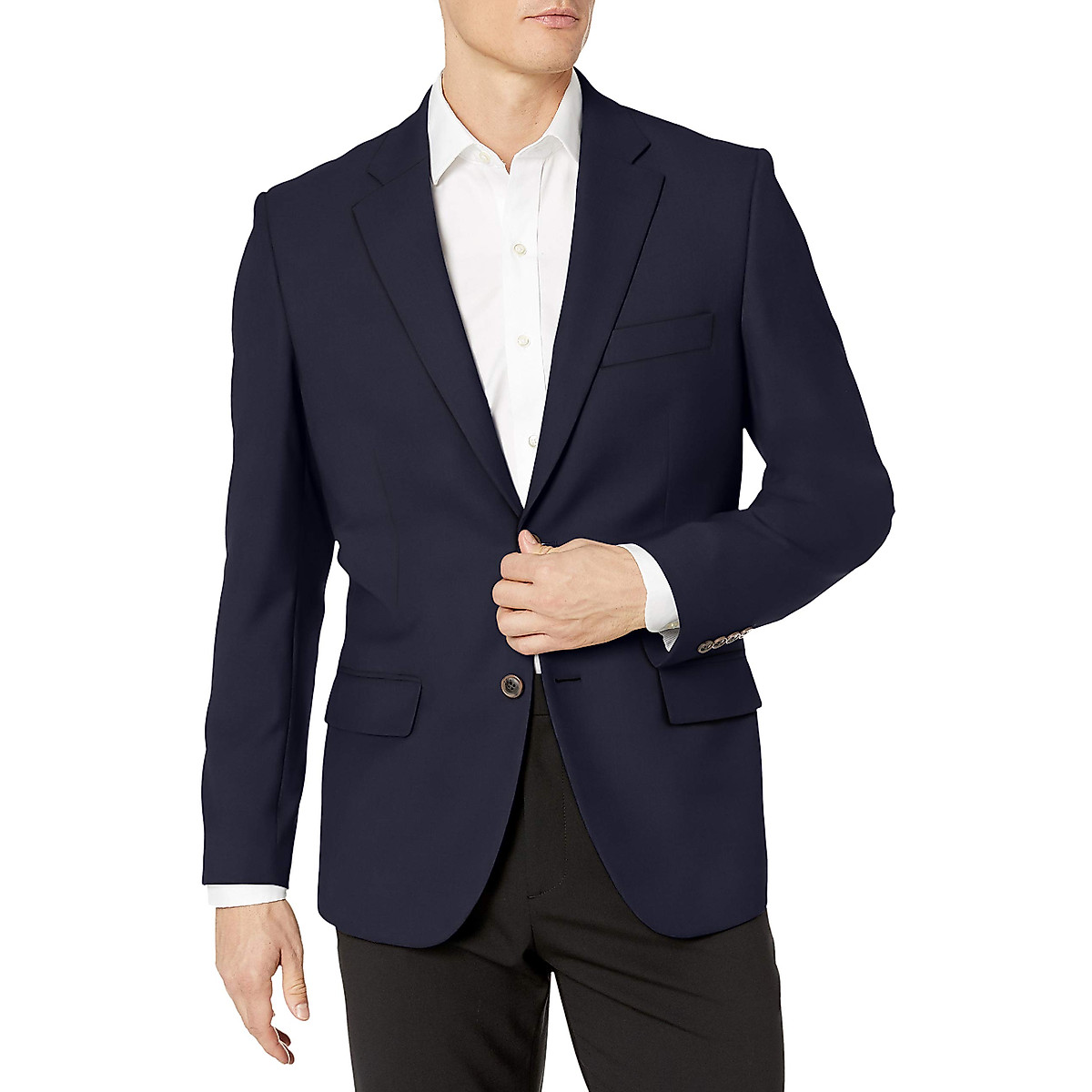 Amazon Essentials Men's Long-Sleeve Classic-fit Button-Front Stretch Blazer, Navy, 46