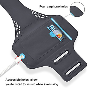 Premium Cell Phone Armband Holder Sports Running Arm Case with Headphone Hole for iPhone Xs Max 8 7 6 Plus Galaxy S10+ S9 S8 S7 Moto G7 G6 E5 Play Z4 Z3 Play Google Pixel 3a Razer Phone 2 (Black)