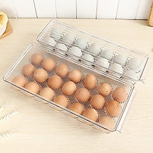 BELWAD 2 Pack Clear Food Grade PET Egg Holder with Lids & Handle,Large Capacity Stackable Fridge Egg Organizer Bin,Fits 14/21 Eggs,Transparent