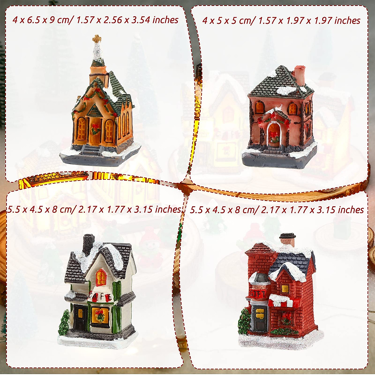 17 Pieces Christmas Village Sets Lighted LED Christmas Village Houses, Xmas Tree Gift Box Snowmen Santa Sign Miniature Figurines Snow Blanket, Christmas Home Table Decor Collectible Buildings