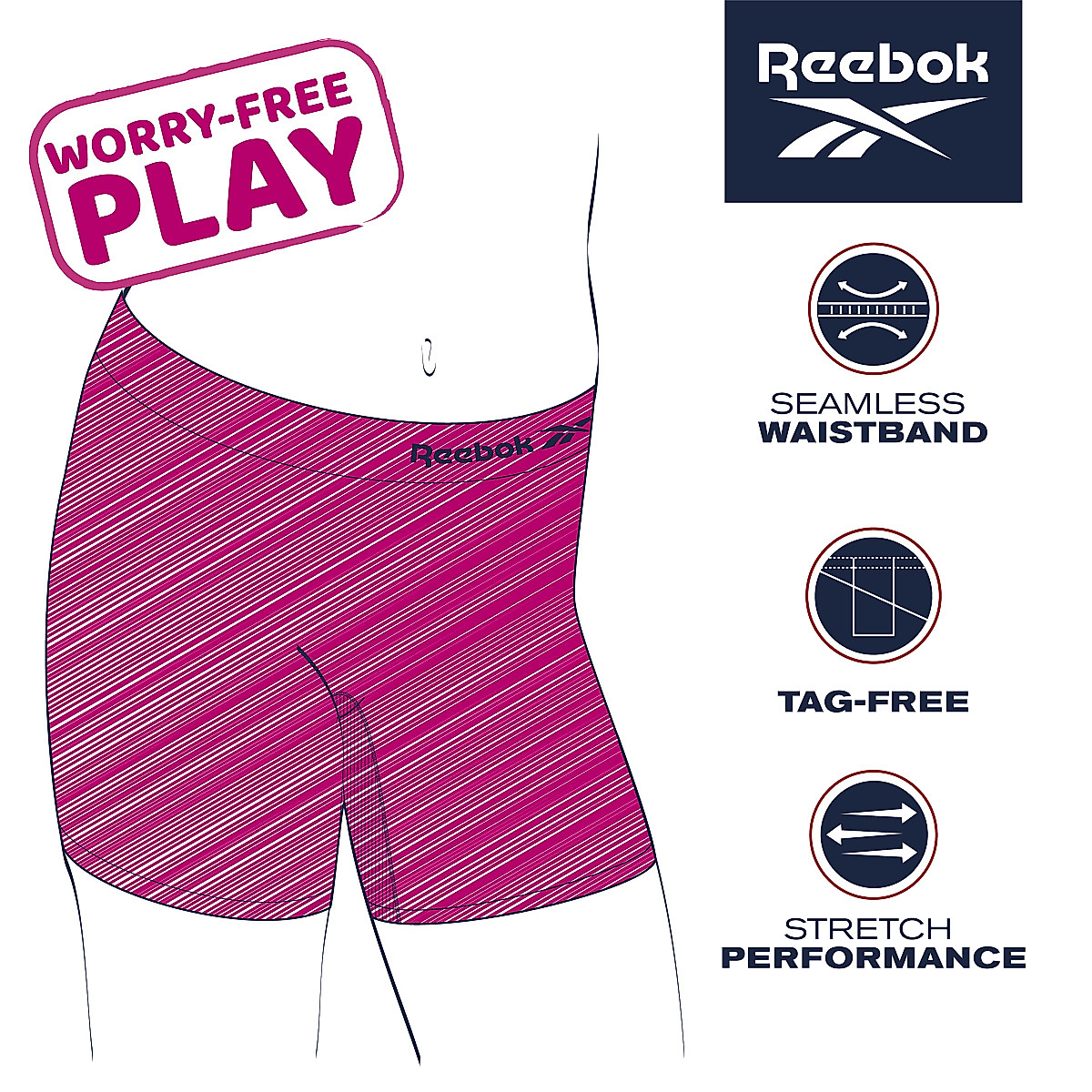 Reebok Girls' Boyshorts Underwear - 4 Pack Soft Seamless Long Leg Boy Shorts - Playground Shorts for Girls (6-16), Size 8-10, Black With Tipping Waistband