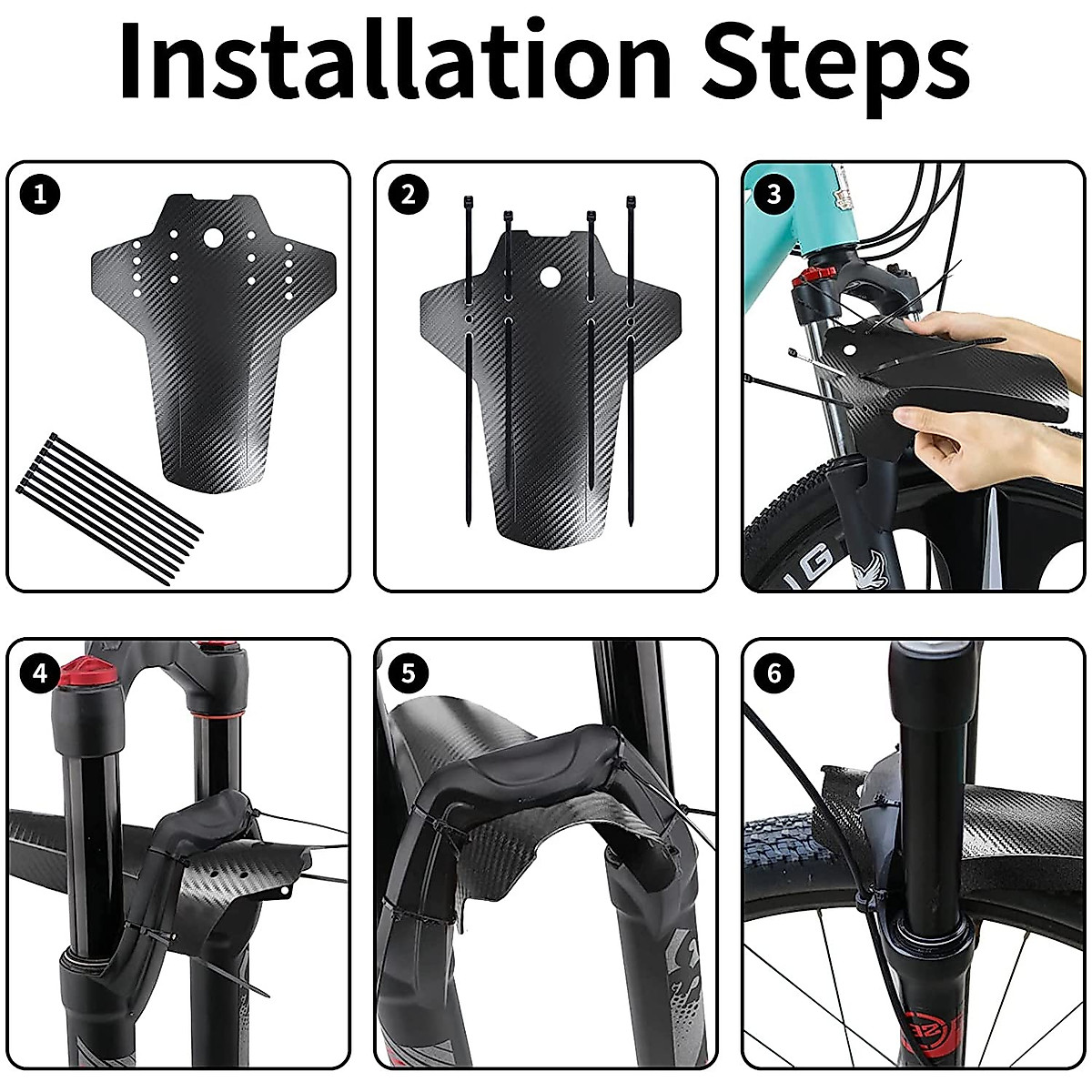 2PCS Mountain Bike Fender MTB Mud Guard, Adjustable Carbon Fiber Bicycle Mudguard Front + Rear Fender Set Compatible with 26"/27.5"/29" Waterproof Mountain Bike Mud Guards, Easy to Install