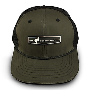 Ford Bronco Baseball Cap, Mesh Back Rubber Patch Trucker Hat, Dark Olive/Black